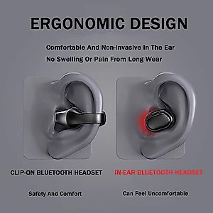 Ear Clips Open Ear Earbuds Bone Condution Headphones, Ear Clips Ear Buds Bone Conduction Earbuds 24Hrs Playtime With LED Charging Case, Clip on Earbuds with Earhooks for Sports Workout Running Cycling