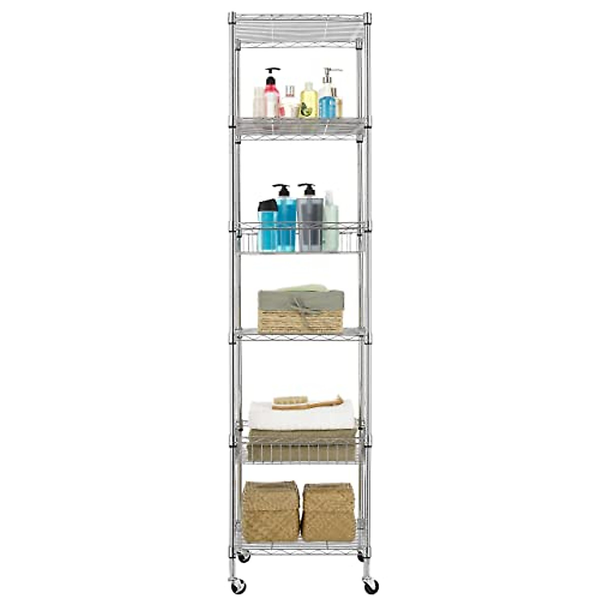 Finnhomy Heavy Duty 6 Tier Wire Shelving Unit with Wheels 18x18x72-inches 6 Shelves Storage Rack Thicken Steel Tube, Adjustable Shelving Rack for Kitchen Bathroom Office, NSF Certified, Chrome