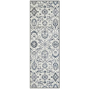 Maples Rugs Blooming Damask Non Slip Runner Rug For Hallway Entry Way Floor Carpet [Made in USA], 2 x 6, Grey/Blue