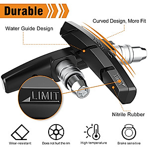 Alritz Bike Brake Pads Set, 4 Pairs Road Mountain Bicycle V-Brake Blocks Shoes with Hex Nut and Shims, No Noise No Skid, 70mm (Black)