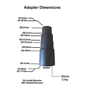 Dust Collection Cone Reducer 4-Inch to 2 1/2-Inch plus 5 Vacuum Hose Adapters Fits 1 1/16 to 1 3/4 inches Includes Shop Vac Adapter 2 1/2 to 1 1/4 inch and 1 Rubber Reducer