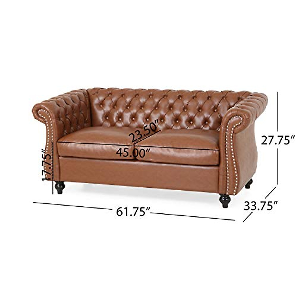 Christopher Knight Home Lucine Traditional Chesterfield Loveseat, Cognac Brown, Dark Brown