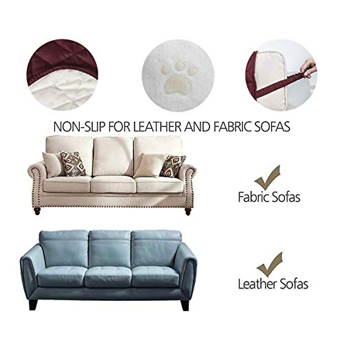 Ameritex Loveseat Cover Water-Resistant Quilted Furniture Protector with Back Nonslip Paws Slipcover for Dogs, Kids, Pets Loveseat Slipcover Stay in Place for Leather (Burgundy, 46'')