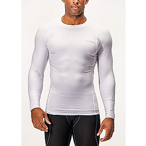 DEVOPS 3 Pack Men's UPF 50+ Long Sleeve Compression Shirts, Water Sports Rash Guard Base Layer, Athletic Workout Shirt (Large, Black-Charcoal-White)