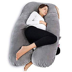 Meiz Pregnancy Pillow, U Shaped Pregnancy Body Pillow with Zipper Removable Cover (Gray- Velvet)