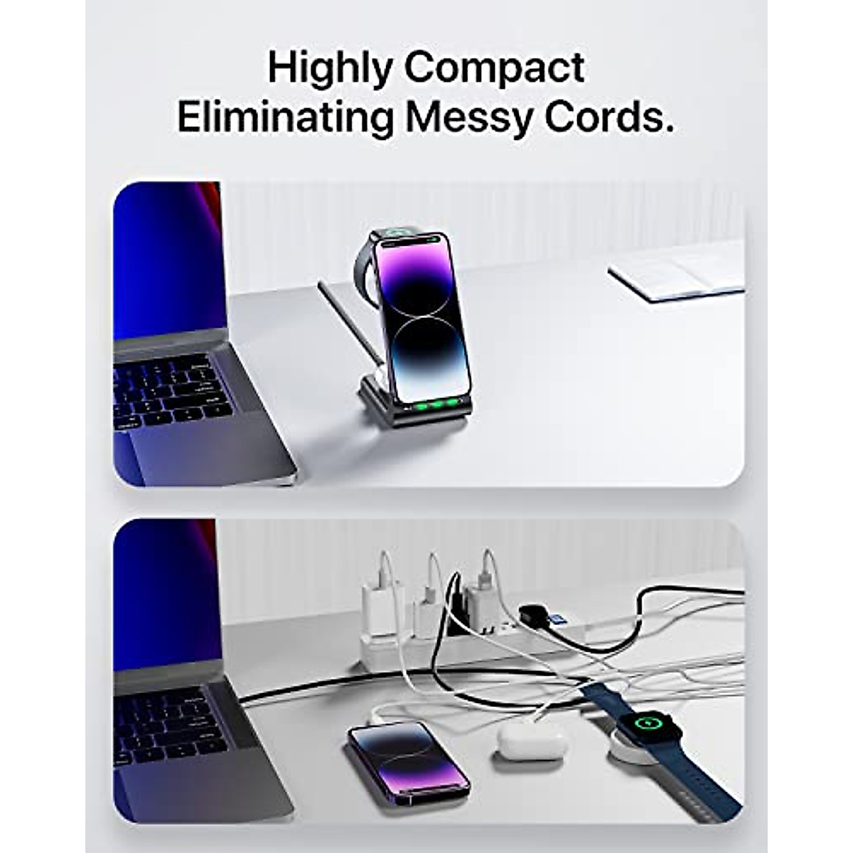 Intoval Wireless Charging Station, 3 in 1 Charger for Apple iPhone/iWatch/Airpods,iPhone 13,12,11 (Pro, Pro Max)/XS/XR/XS/X/8(Plus),iWatch 7/6/SE/5/4/3/2,Airpods Pro/3gen (A3,Black)