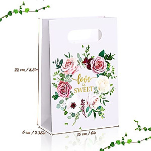 60 Pack Wedding Gift Bags Floral Party Favor Bags Wedding Treat Paper Bags with Handled Candy Buffet Bags Bridal Shower Gifts for Guests, Wedding Party, Birthday, Baby Shower (Classic Style)