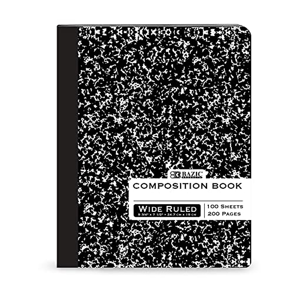 BAZIC Composition Book Wide Ruled 100 Sheet Black Marble Notebook, Writing Journal Comp Lined Notebooks for School, 1-Pack