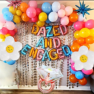 JeVenis Dazed and Engaged Bachelorette Decorations 70s Retro Disco Groovy Bachelorette Party Decoration Daisy Groovy Balloon Bridal Shower Party Backdrop Ring Balloon
