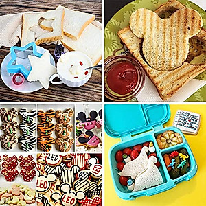 Crethinkaty Sandwich Cutter Set - 4 Pieces Sandwich Cutters Set Dinosaur&Unicorn&Star Shapes 10 Pieces Fruit Shape Cutters Vegetable Cutter Set Mini Animal Cookie Cutter Fruit Stamps Mold.