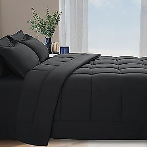 KELTARO King Size Comforter Set with 7 Pieces Bed in a Bag - All Season Bedding Sets with Soft Quilted Warm Fluffy Comforter, Flat Sheet, Fitted Sheet,2 Pillow Shams and 2 Pillowcases,Dark Grey
