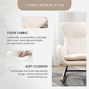 FENFSHE Nursery Rocking Chair with High Backrest and Armrests, Teddy Velvet Upholstered Baby Rocking Chair for Baby Nursery,Living Room,Bedroom (Beige)
