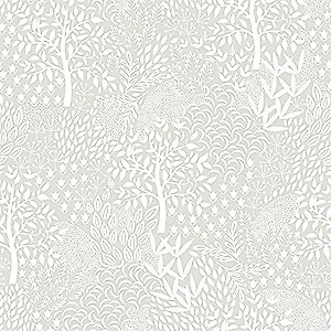 Tempaper Folk White Woodland Fantasy Removable Peel and Stick Wallpaper, 20 in X 16.5 ft, Made in The USA