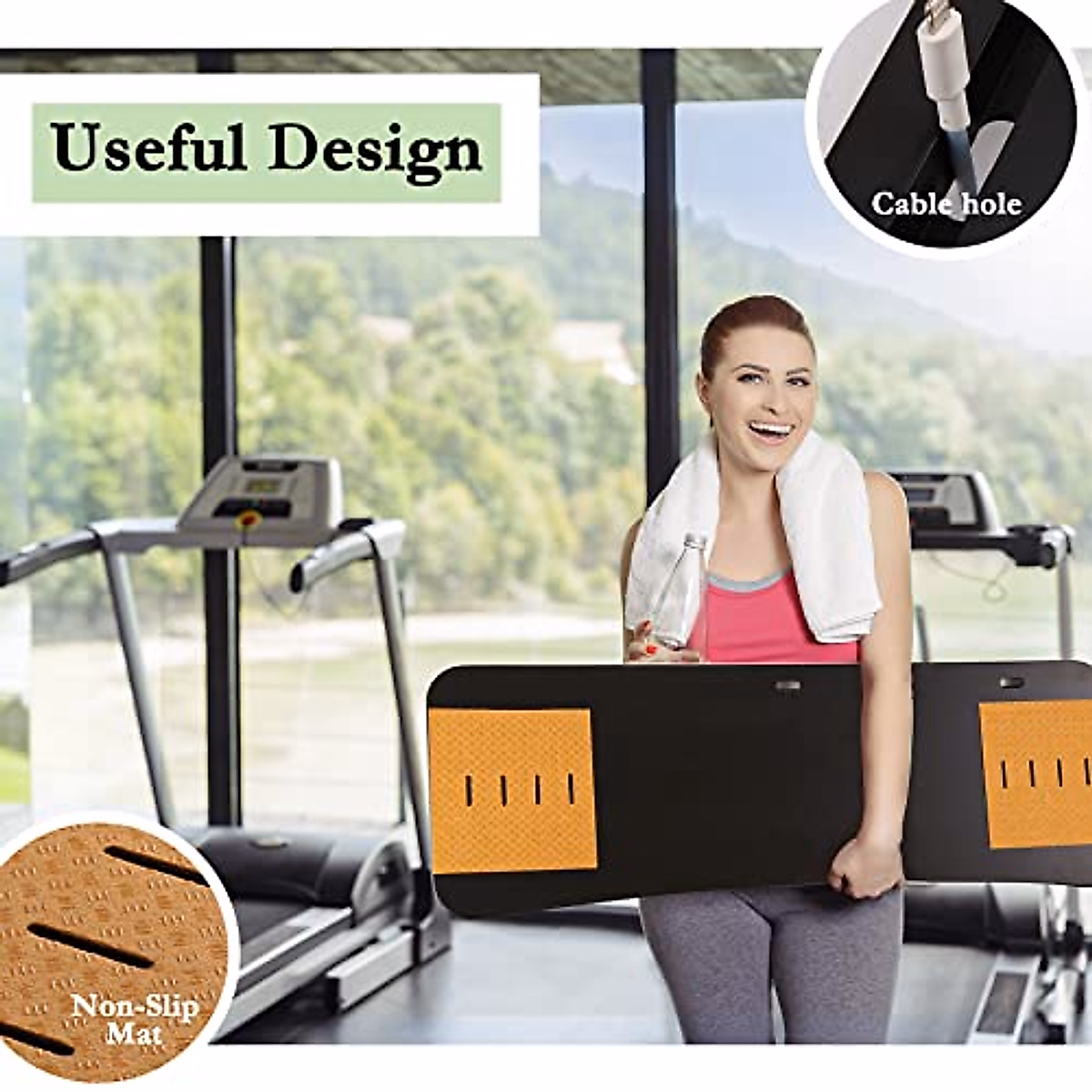 Nnewvante Treadmill Desk Attachment,Treadmill Laptop Holder for Tablets Laptops,Bamboo Laptop Stand for Treadmill Workstation Handrail up to 35.5", Black