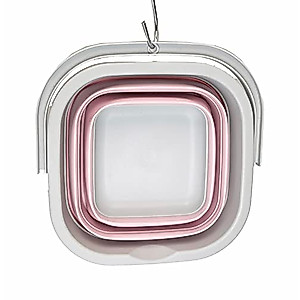 SAMMART 5L (1.3 Gallon) Collapsible Rectangular Handy Basket / Bucket (Pale Pink + Pine (Set of 2))
