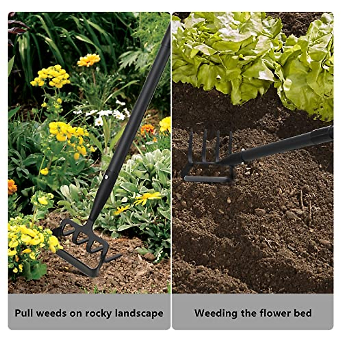 BsBsBest Hoe Garden Tools, Gardening Tools for Weeding, Stirrup Hoe Long Handle for Yard Weed Puller, Scuffle Hula Adjustable Weeding Loop Hoe for Lawn, Vegetable, Soil, Planting 37-49 Inch, Black