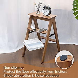 HYNAWIN 3 Tier Bamboo Ladder, Multi-Functional Foldable Ladder, Portable Bamboo Step Ladder with Wide Anti-Slip Pedals for Home, Kitchen, Office, Space-Saving