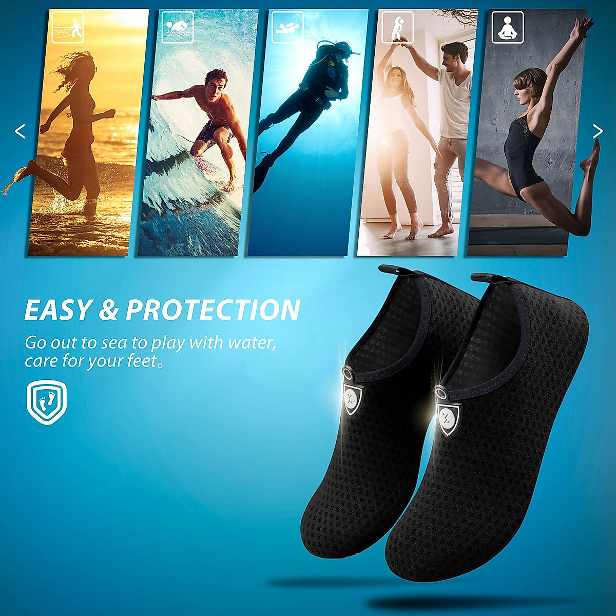 SIMARI Water Shoes Womens Mens Quick-Dry Barefoot for Beach Swim Surf Yoga SWS001 Circular Black