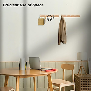 HAUSIST 16.9Inch Wall Coat Rack with 5 CNC Stainless Hooks - Solid Beech Wood Hangers - Farmhouse Entryway Organizer for Hat, Scarf, Towel - Space-Saving Decor for Bathroom, Bedroom, Closet, Kitchen