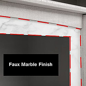 LGHM 58" TV Stand, Entertainment Center for 65 inch TV with Faux Marble Finish, Farmhouse White with Open Storage Shelves and Cabinets for Living Room, Bedroom