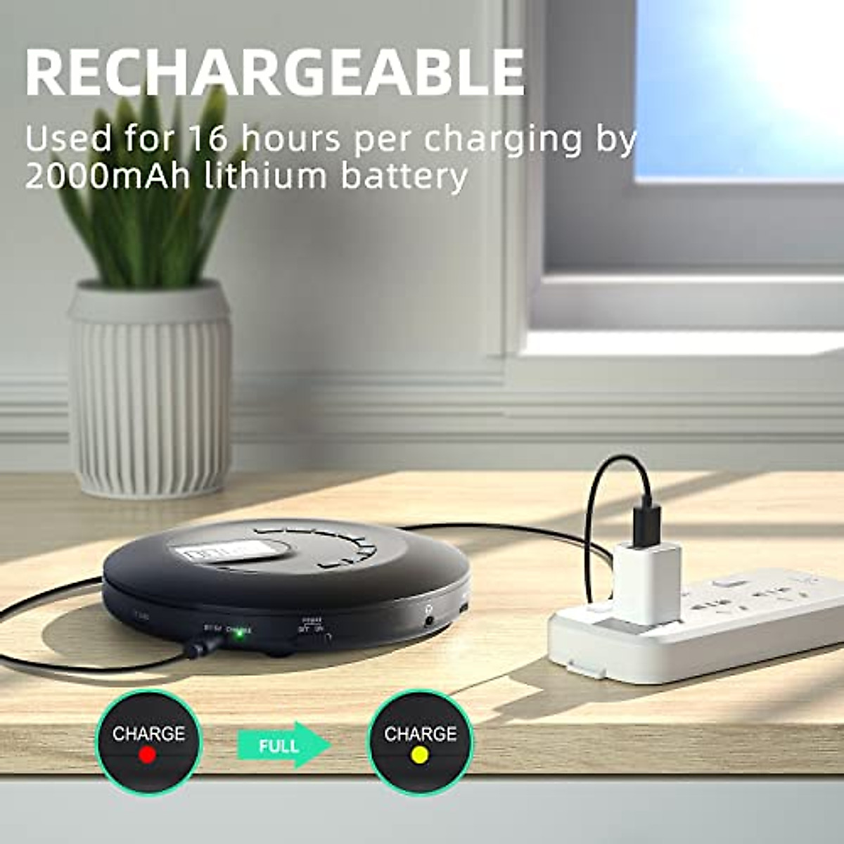 CD Player Portable, Rechargeable Portable CD Player for Car and Travel, Walkman CD Player with Headphone and Anti-Skip/Shockproof, Personal CD Player with LCD Display, AUX Cable, Backlight