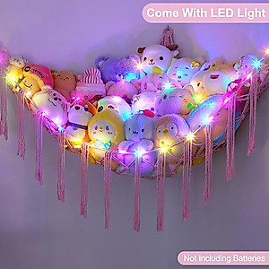 Unicorn Castle Stuffed Animals Hammock Net Toy Storage Organizer Stuffed Animals Storage Toy Holder Boho Macrame Hanging for Nursery Kids Girls Room Decor