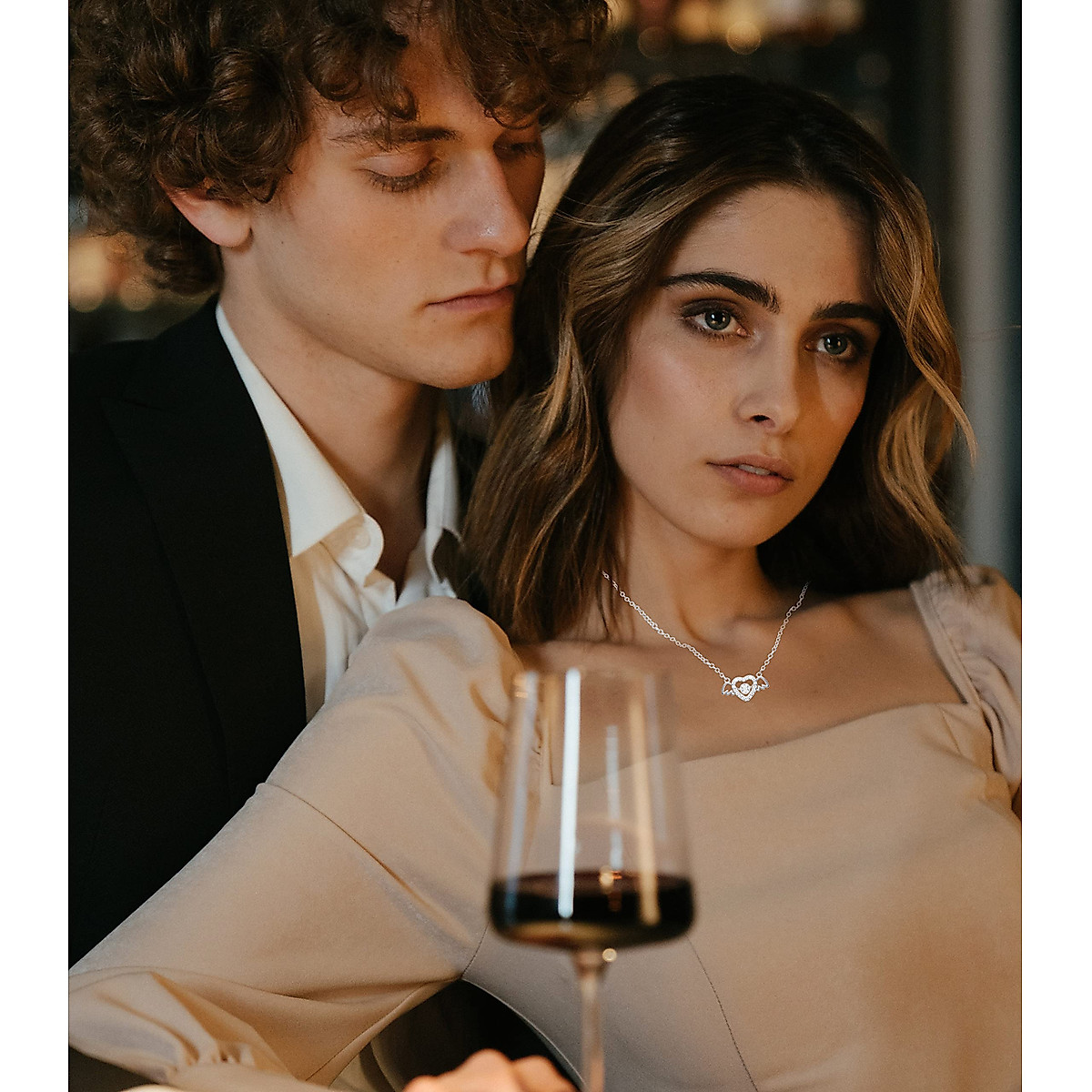 14K White Gold Plated Sterling Silver Dainty Women Pendant Necklace with CZ Stones for Girlfriends Gift Packed (Infinity Heart)