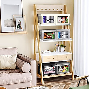 Homsorout Storage Bins with Lids, Clear Window Closet Storage Baskets, Foldable Storage Cubes Organizers with Handles, Closet Organizers and Storage Bins for Clothes, Toys, 6 Packs, Grey, Blended