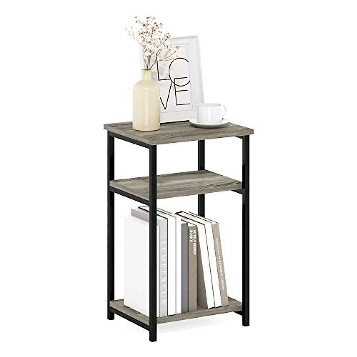 Furinno Just 3-Tier Metal Frame End Table with Storage Shelves, 1-Pack, French Oak