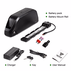 Yose Power Ebike Battery 48V 17.4Ah Down Tube Battery for 100W-1200W Motor, Electric Bicycle Lithium-Ion Battery, Safe Lock, Led Indicator Light, with Base and Charger