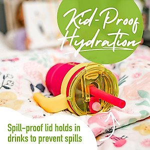 REDUCE 14 oz Coldee Tumbler with Handle for Kids Leakproof Insulated Stainless Steel Mug with Lid & Spill-Proof Straw, Keeps Drinks Cold up to 18 Hrs, Pink Lemonade