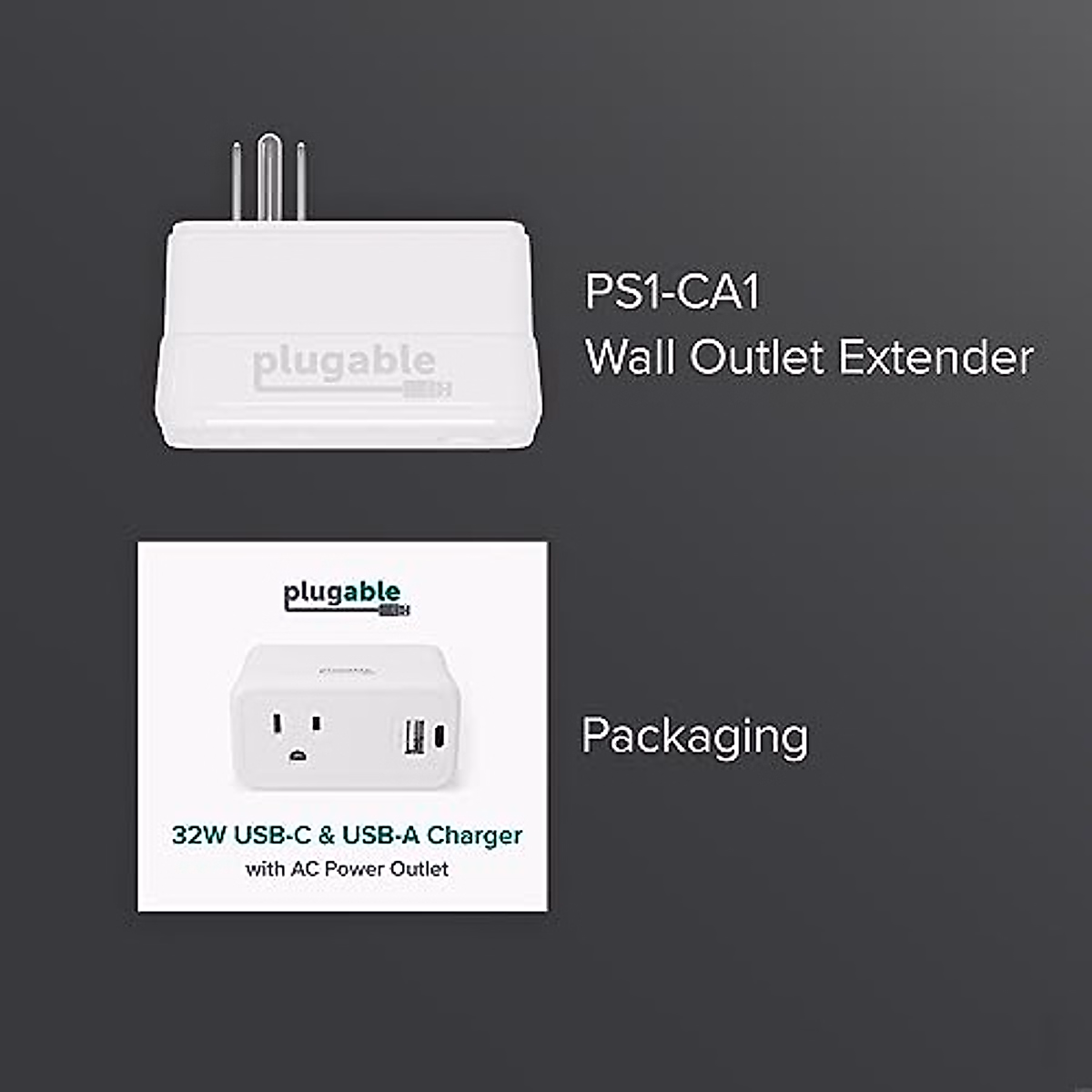 Plugable Wall Outlet Extender with 1x USB-C and 1x USB, 32W USB C Charger Block, USBC Fast Charger for iPhone 13/14, Travel, Home, Office, Cruise Ship