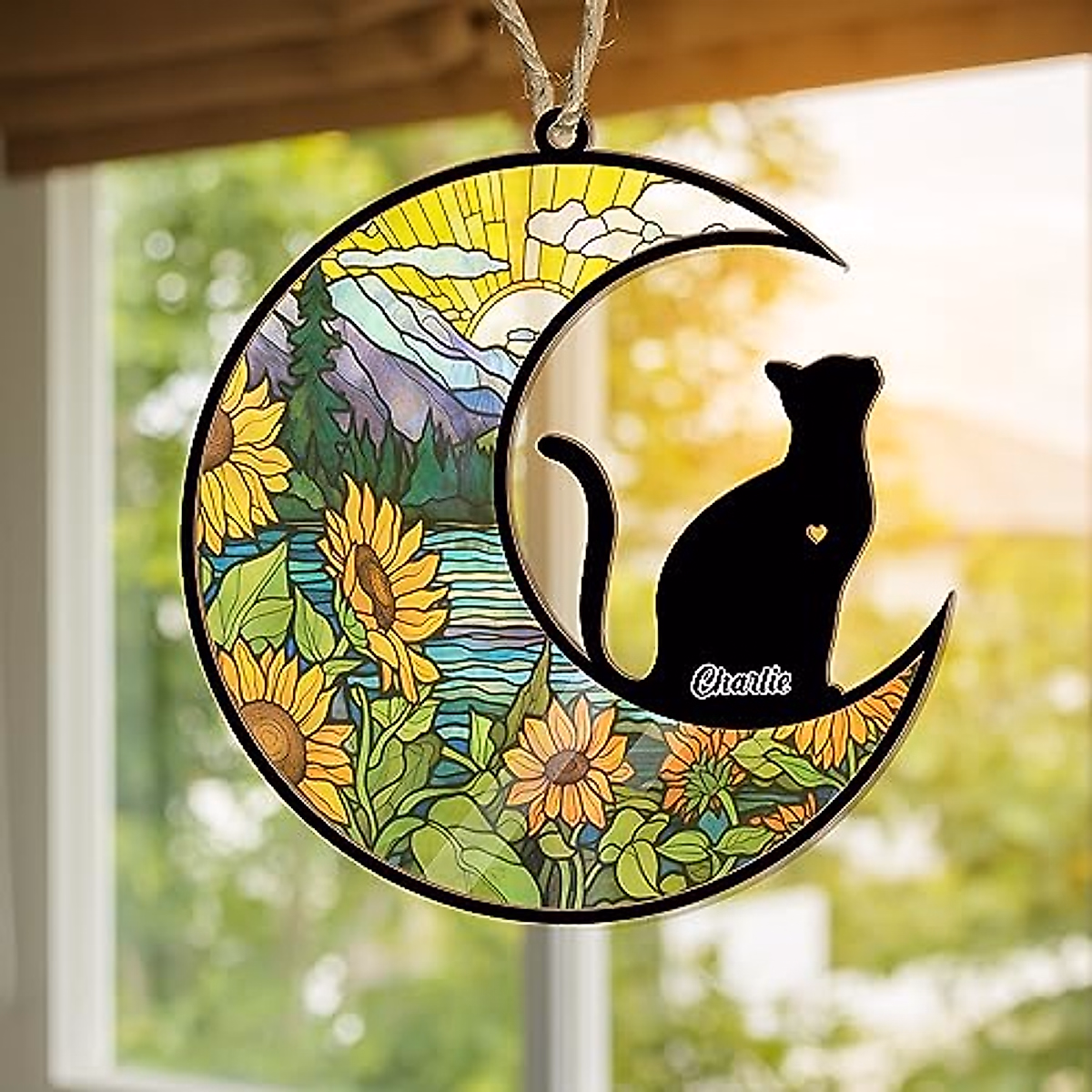 Personalized Cat Memorial Suncatcher/Ornament - Custom Name Cat Loss Memorial Christmas 2023 Ornament, Stained Glass Light Catcher Cat Sympathy Gift, Pet Remembrance Keepsake Memory Window Hangings