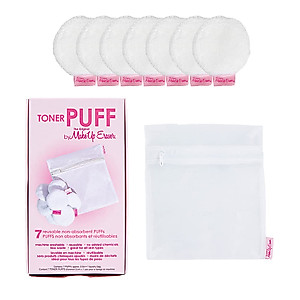 MakeUp Eraser Toner Puff 7pc Set, Reusable and Machine Washable Rounds, Laundry Bag Included