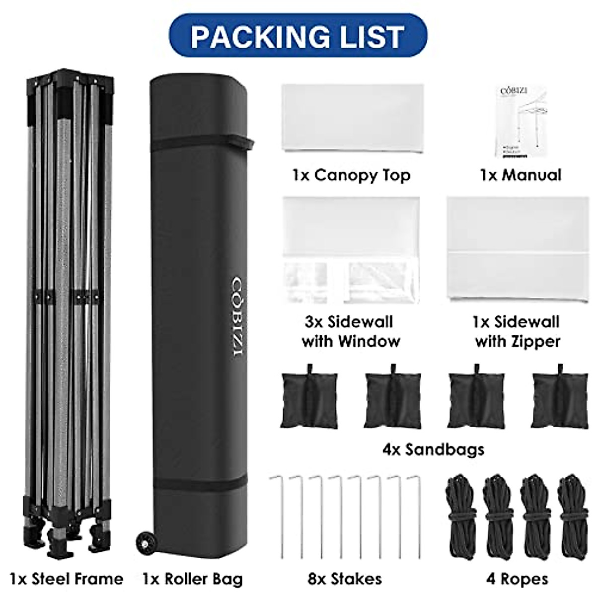 Tooluck 10x10 Pop up Canopy Commercial Heavy Duty Canopy Tent with 4 sidewalls Easy Up Outdoor Party Tent Instant Canopy All Season Windproof & Waterproof Gazebo with Roller Bag,White(Frame Thickened)