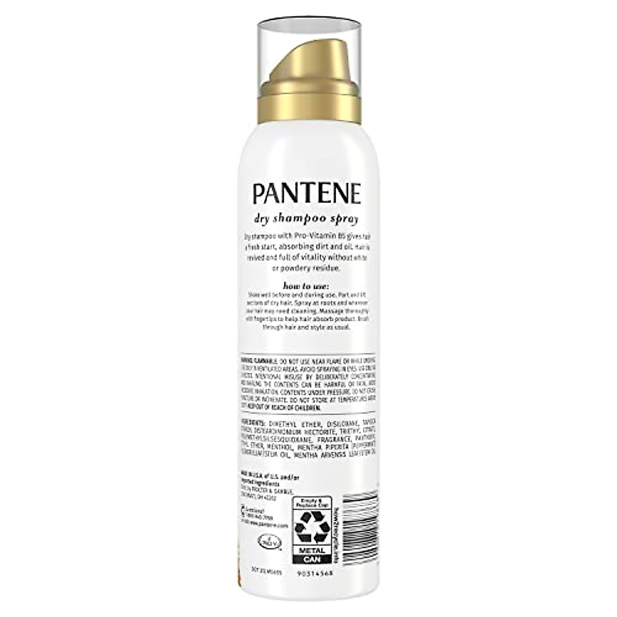 Pantene Pro-V Refresh Dry Shampoo Spray, Volumizing and Cleansing with Vitamin B5, for Fine, Thin and Color Treated Hair, 4.2 oz
