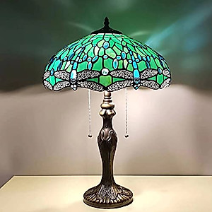 ZJART Tiffany Style Table Lamp W16H24Inch Stained Glass Reading Lamp Nightstand Bedside Desk Light Decor Living Room Bedroom Home Office