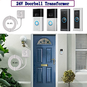 24V Doorbell Power Adapter for Video Doorbells & Thermostats Compatibility with Ring, Nest Hello, Wyze, Eufy, Ecobee, Sensi, Honeywell, and More Long 16.4FT C Wire Power Supply（White）