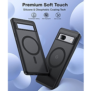 FNDMIL NO.1 Magnetic for Google Pixel 7a Case [Compatible with MagSafe][Anti-Fingerprint][Slim Fit][Military Shockproof] Translucent Matte Hard Back Pixel 7a 5G Phone Cover, Black