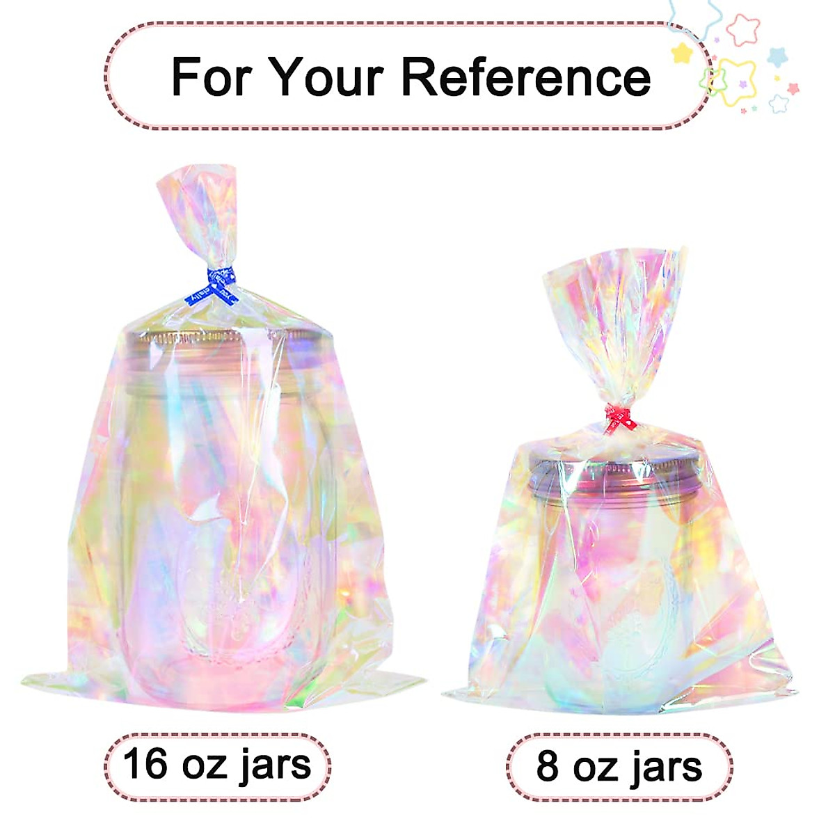 HRX Package 120pcs Iridescent Cellophane Treat Bags with Ties, 6x9 inch Holographic Plastic Goody Bags for Candy Party Favors Small Gifts