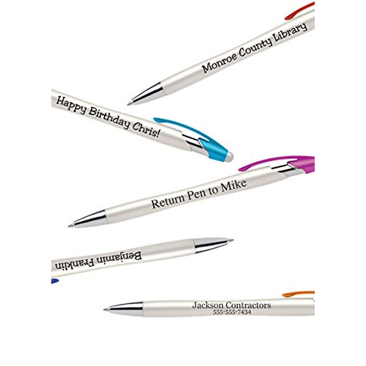 Express Pencils Custom Pens with Stylus - The Pearl - Personalized Metallic Printed Name Pens with Black Ink - Imprinted with Logo or Message - Great Gift Ideas - FREE PERSONALIZATION 12 pack (Silver)