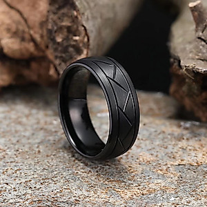 King Will TYRE Men's 8mm Black Domed Tungsten Carbide Ring Matte Finish Groove Design Wedding Bands 11