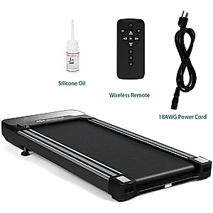 GYMAX Under Desk Walk Treadmill, Easy Assembly Flat Treadmill with LED Display, Touch Control, Independent Remote Controller, Electric Walking & Jogging Machine with 3 Preset Models & 12 Built-in Prog