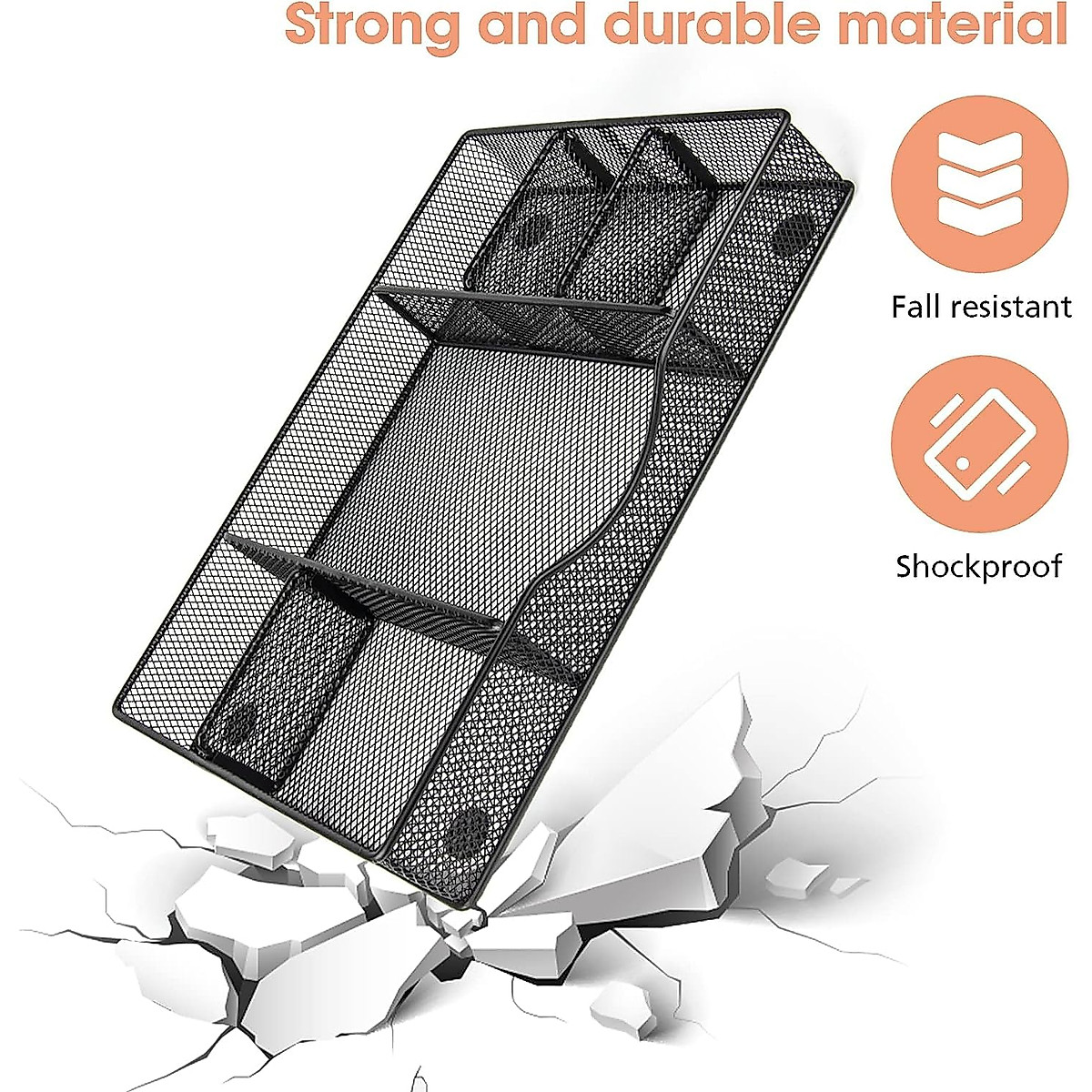 VyGrow Desk Drawer Organizer Tray, Metal Mesh Drawer Organizers Office, 6 Adjustable Compartment, Desk Organizer Tray for Home Office 12.87x8.73x1.96 inch, Black, 1 Pack