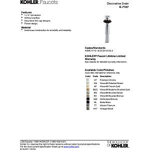 Kohler K-7107-2BZ Grid Bath Sink Drain w/Flower Design Oil Rubbed Bronze