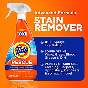 Tide Laundry Stain Remover Spray with Oxi, Stain Remover for Clothes, Carpet, Upholstery, Pet Bedding, & More, Stain Treater Spray for Tough Stains from Wine, Coffee, Grease, 21.5 Fl Oz (Pack of 2)