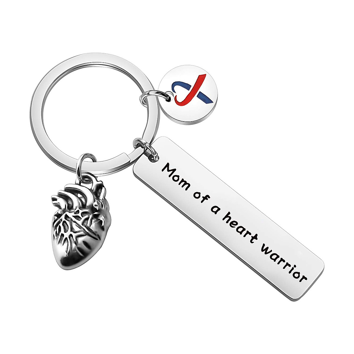 FUSTMW CHD Awareness Keychain Mom of A Heart Warrior Gifts CHD Heart Defect Recovery Gift Heart Disease Jewelry (Mom Heart Warrior ky)