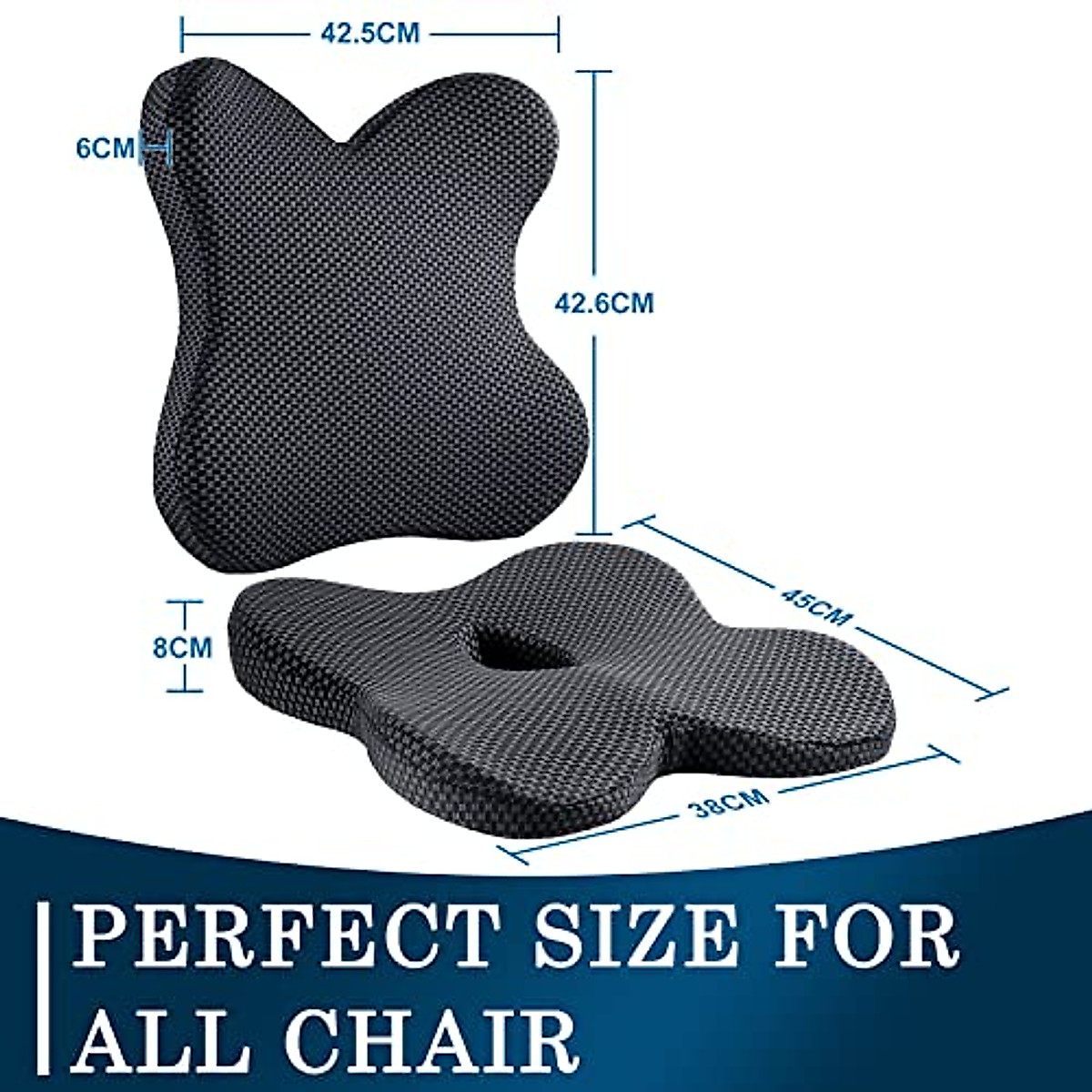 Eyamummo Coccyx Seat Cushion and Back Cushions Combo for Office Chair, Pure Memory Foam Ergonomic Seat Cushions and Orthopedic Lumbar Support Pillow for Tailbone, Lower Backache Sciatica Comfort
