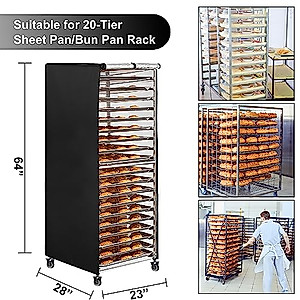 tiscover Bakery Rack Cover With Zipper, 20tier Sheet Pan Rack/Bun Pan Rack Cover With Vents, Bread Rack Cover ，23"X28"X64" Bakery Single Rack Covers Waterproof and Dustproof，Black