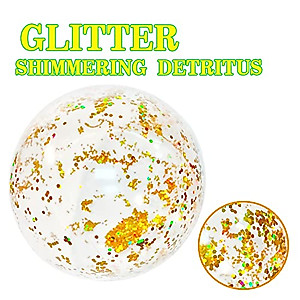 Yuguolorry Swimming Beach Ball Jumbo Pool Balls Confetti Glitters Inflatable Swimming Pool Water Ball Beach Outdoor Summer Party Favors for Adult Inflatable Beach Balls (Golden 23 Inch)